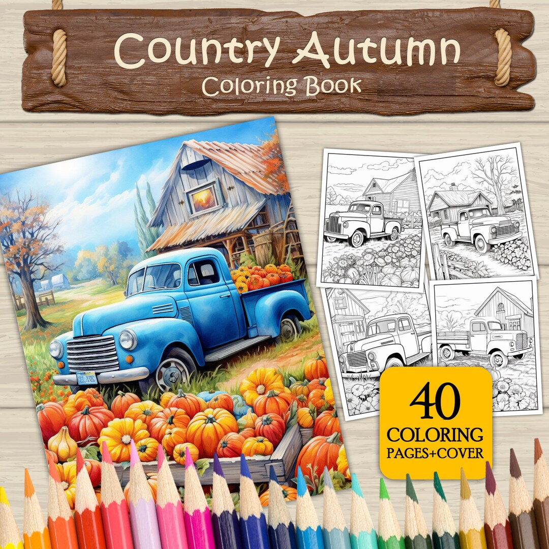 Country Autumn Coloring Pages for Adults and Kids Instant Download Cute ...
