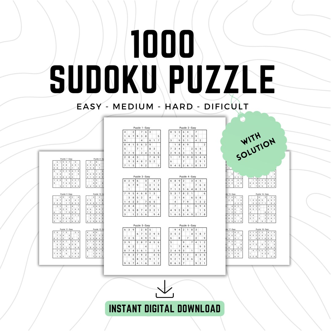 Sudoku Puzzles 1000 Printable Puzzles Easy to Difficult Digital ...
