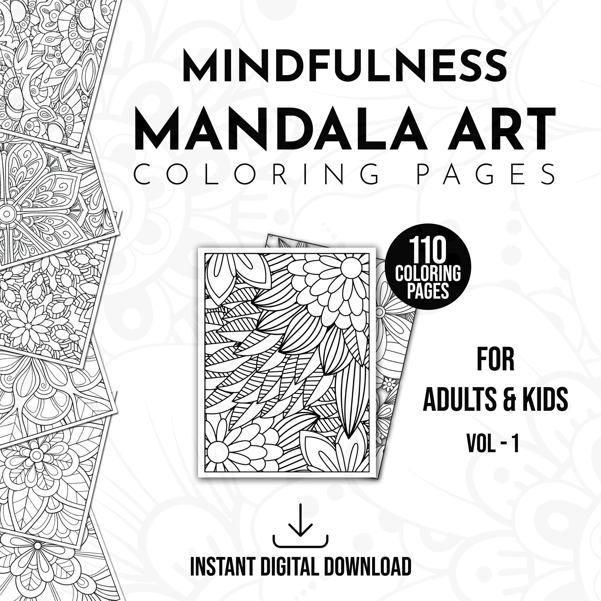 110 Mindfulness Pattern Coloring Pages V1 Adults Kids Coloring Book ...