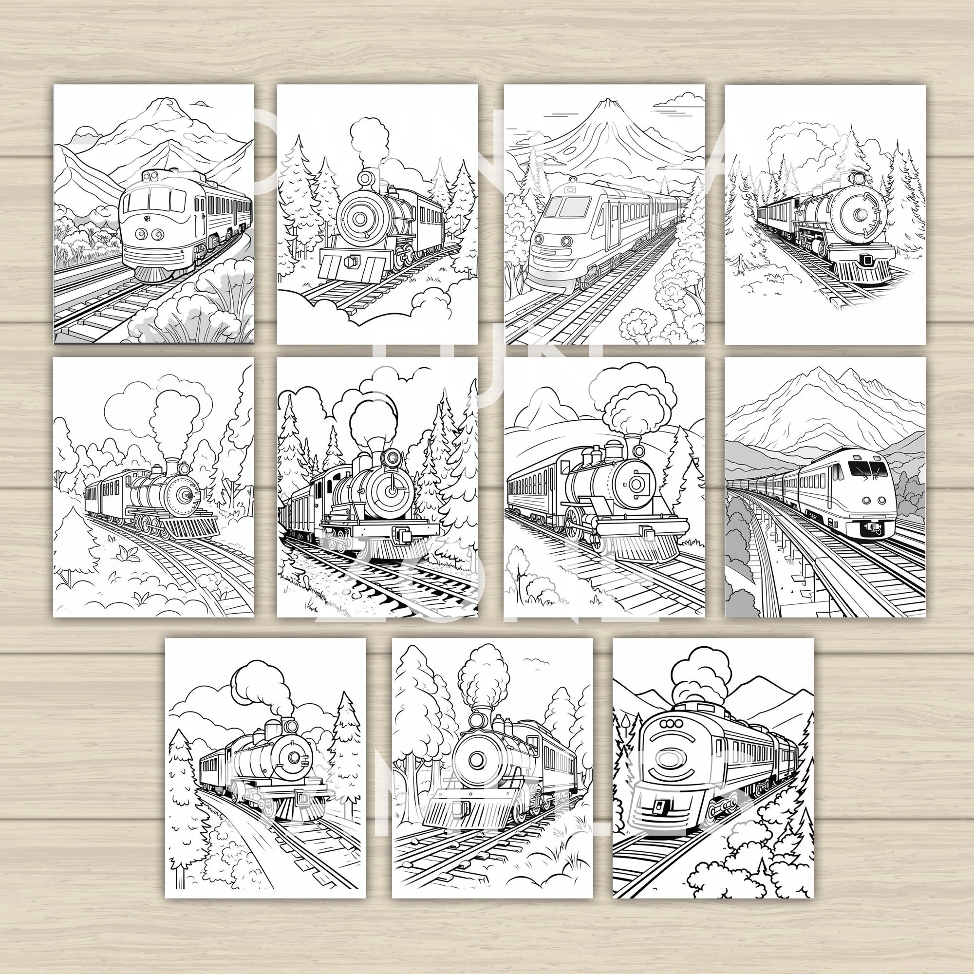 35 Cute Trains Coloring Book Instant Download Coloring Pages for Adults ...