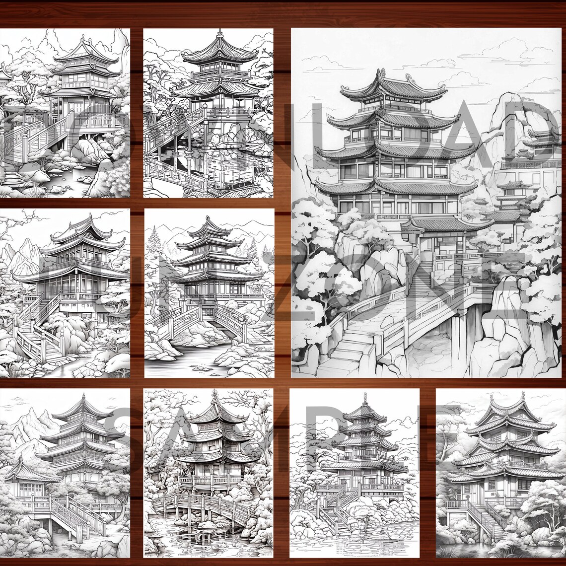 22 Chines Houses Coloring Page for Adults and Kids Instant Download ...