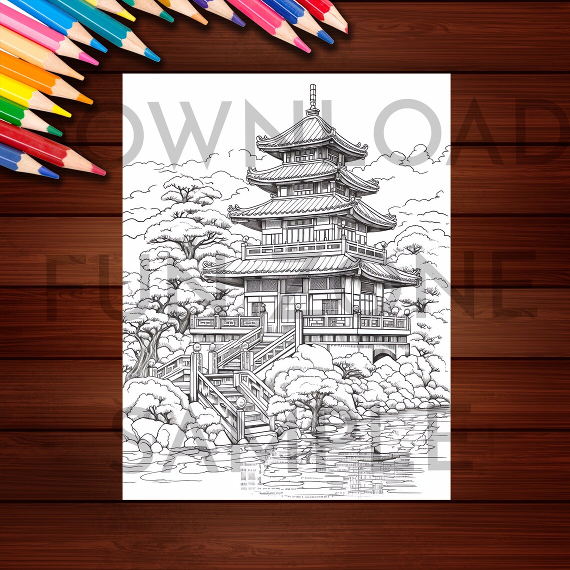 22 Chines Houses Coloring Page for Adults and Kids Instant Download ...