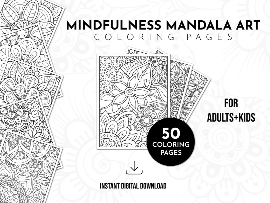 50 Mindfulness Mandala Art Coloring Pages for Adult Kids - Etsy