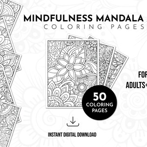 50 Mindfulness Mandala Art Coloring Pages for Adult Kids Printable PDF ...