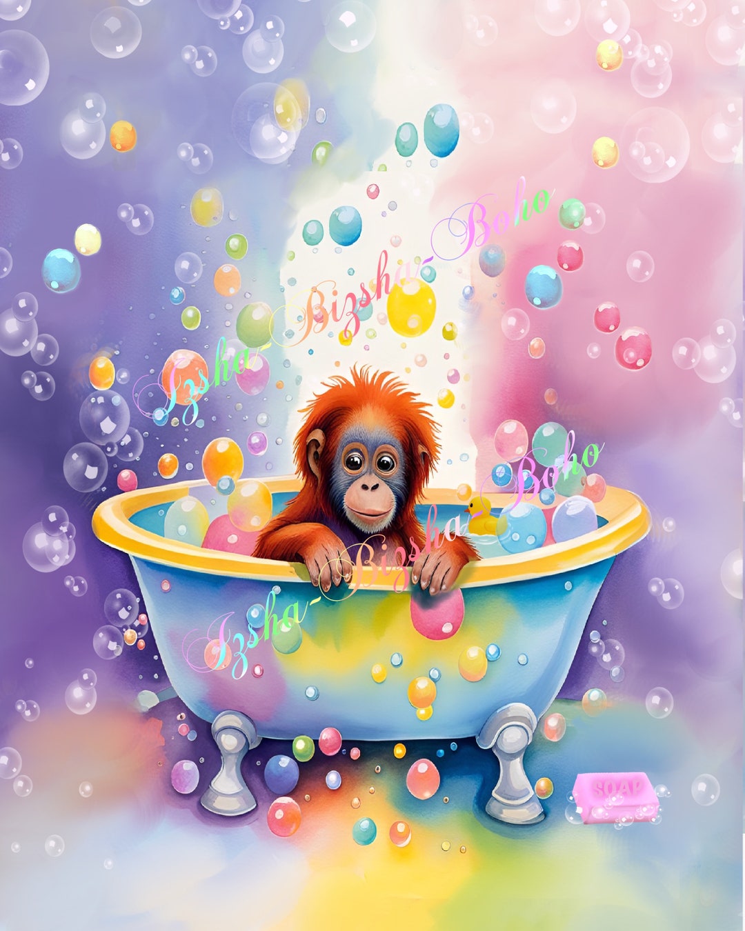 Monkey in a Claw Foot Bubble Bath - Etsy