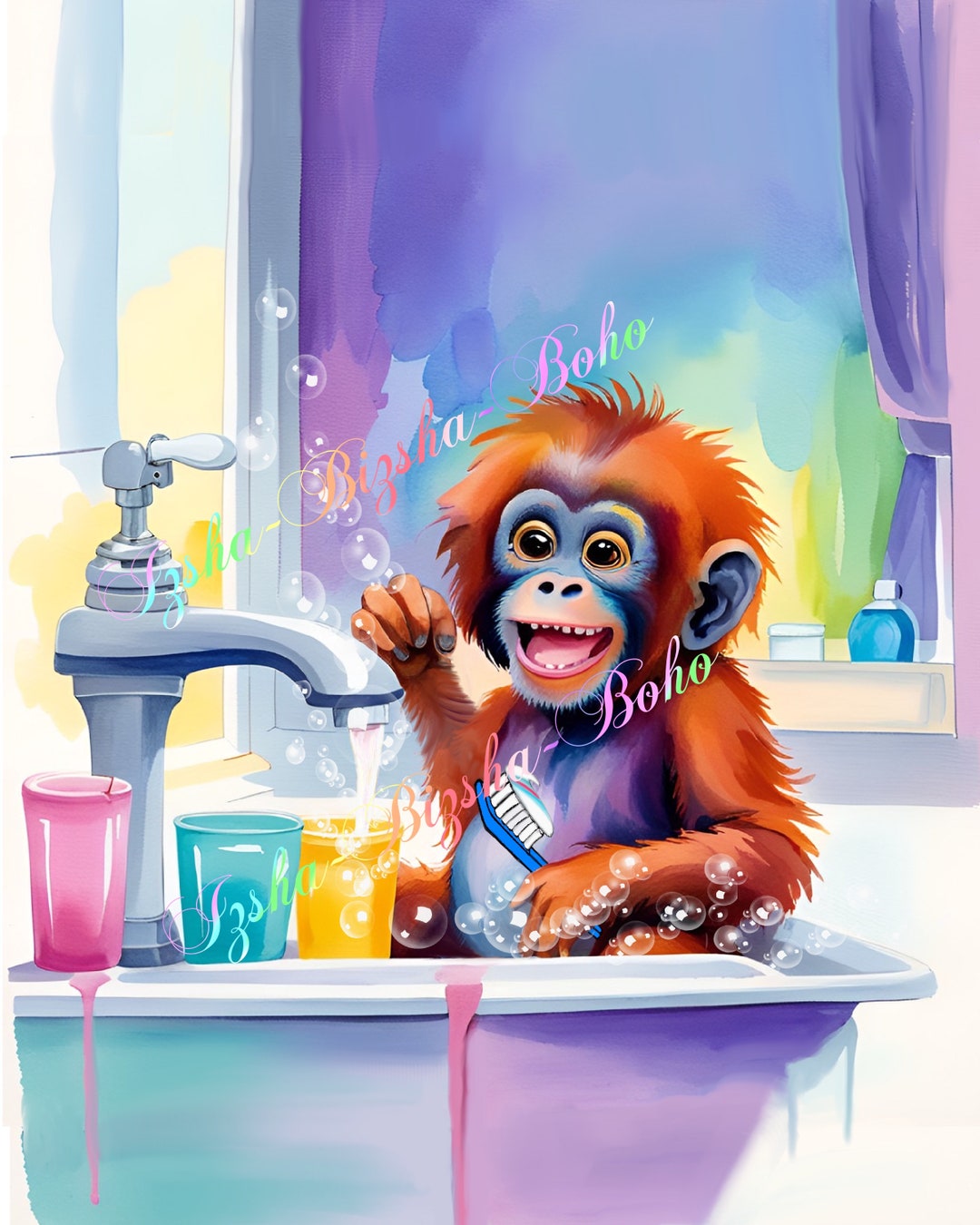 Monkey Bath Time - Etsy