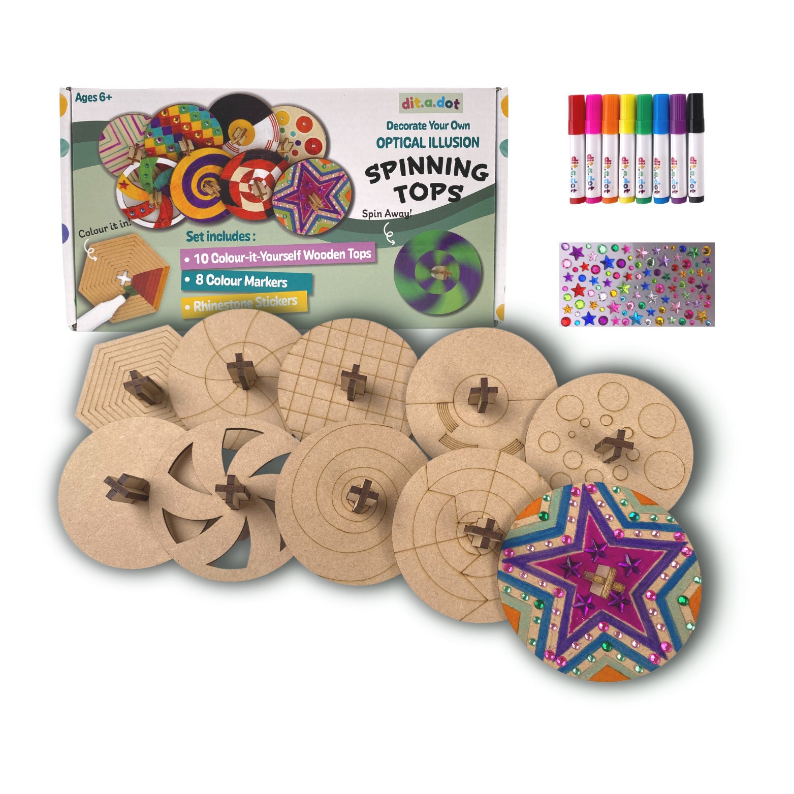 DIY Optical Illusion Spinning Top Kit | Kids Craft Kit | Color in ...