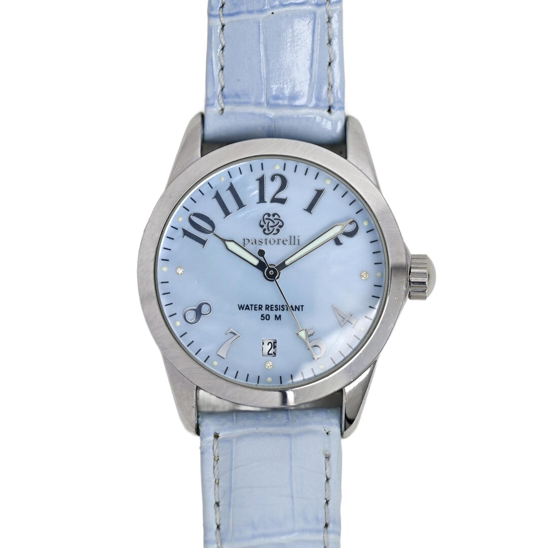 Pastorelli Vintage Ladies Steel Wrist Watch Aqua Mother of Pearl Dial ...