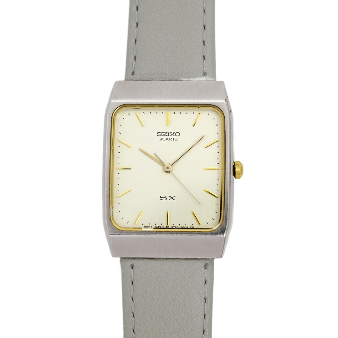 Seiko Quartz SX 1988 Men's Tank Watch Vintage Cream Dial Stainless ...