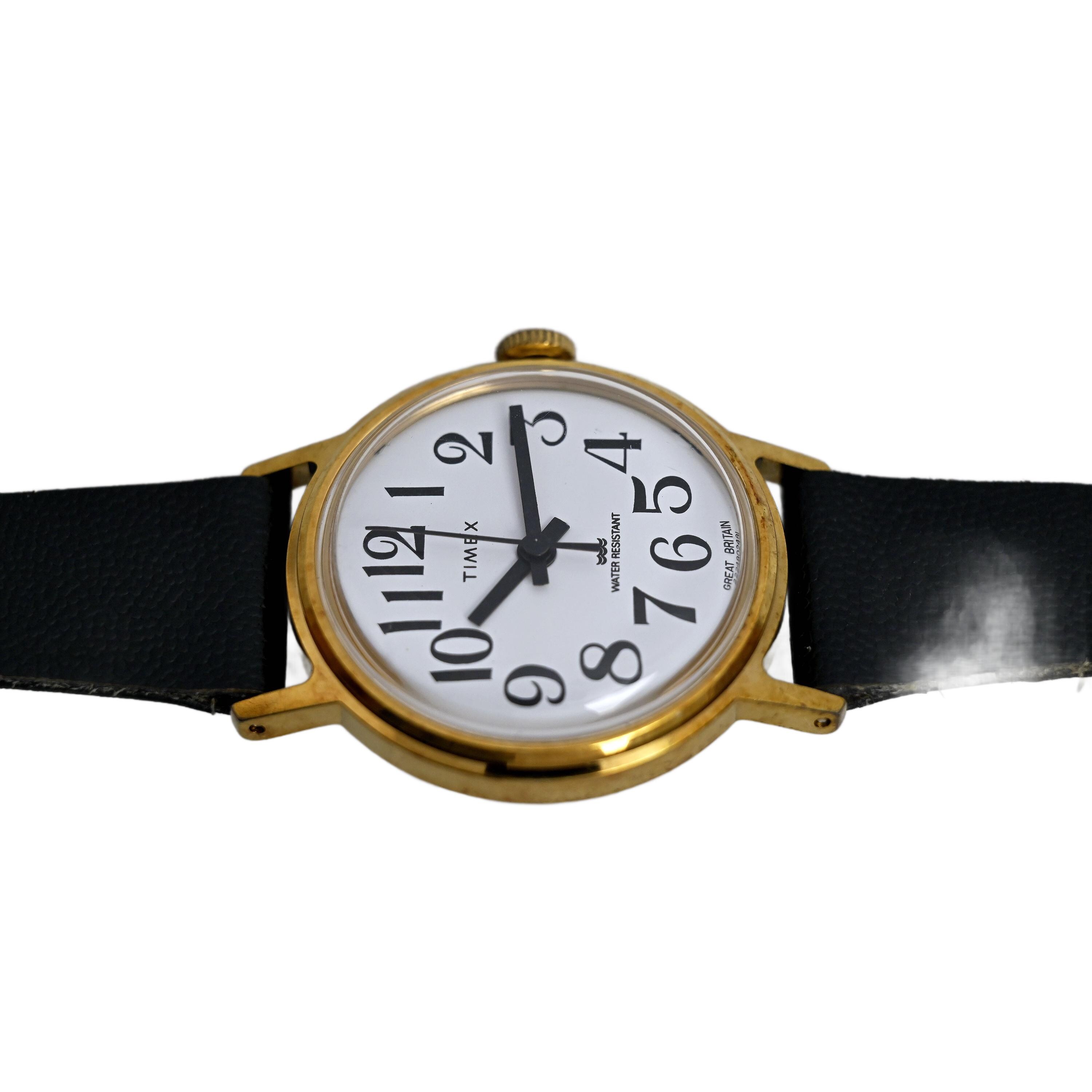 Timex Vintage Sprite White Dial Arabic Numeral Gold Plated 1980's 30mm ...