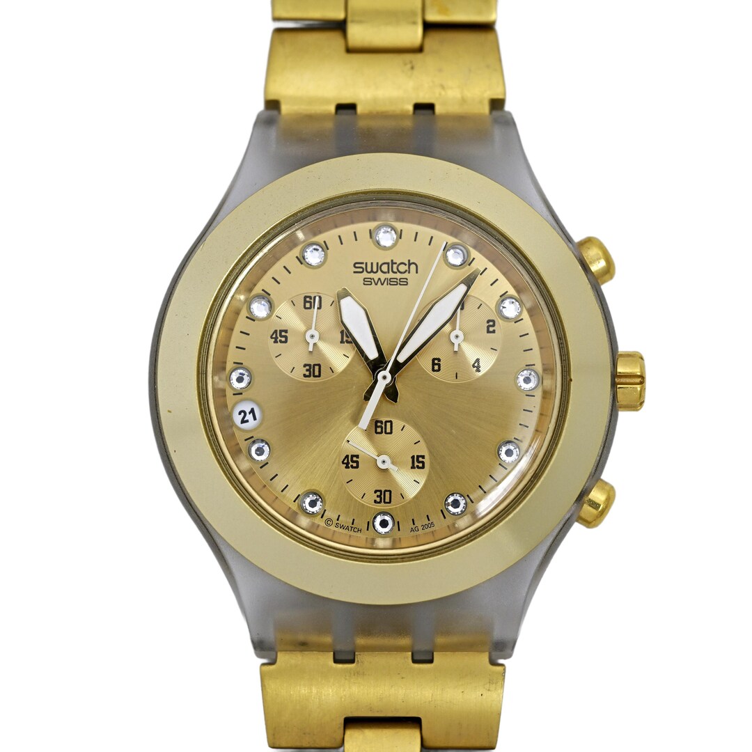Swatch Swiss Irony Diaphane Chronograph Clear Gold Tone Watch 43mm - Etsy