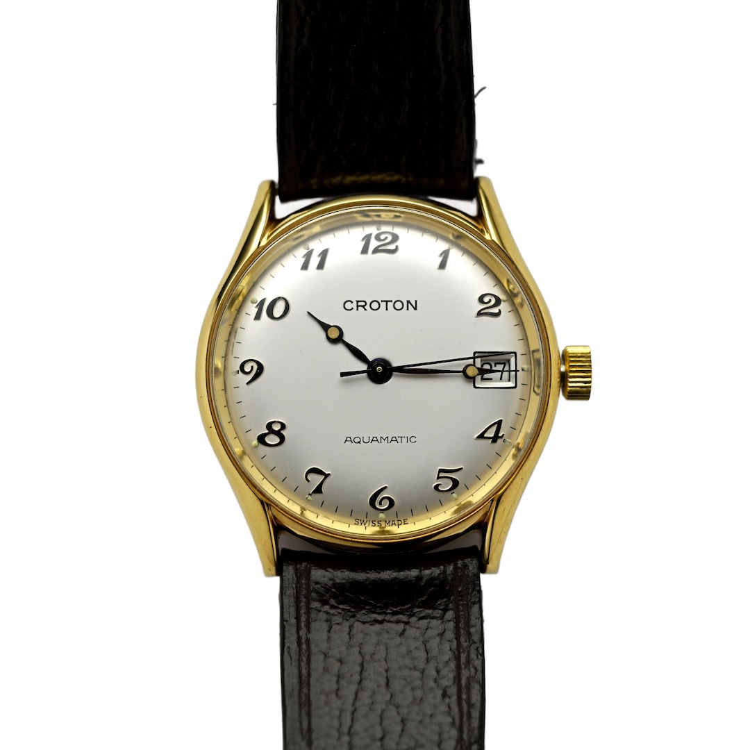 Croton Aquamatic Vintage Swiss Made 1970's Gold Plated White Dial Wrist ...