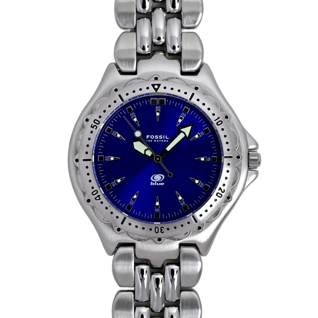 Fossil 100m Sunburst Blue Dive Men's Watch Stainless Steel Quartz 40mm ...