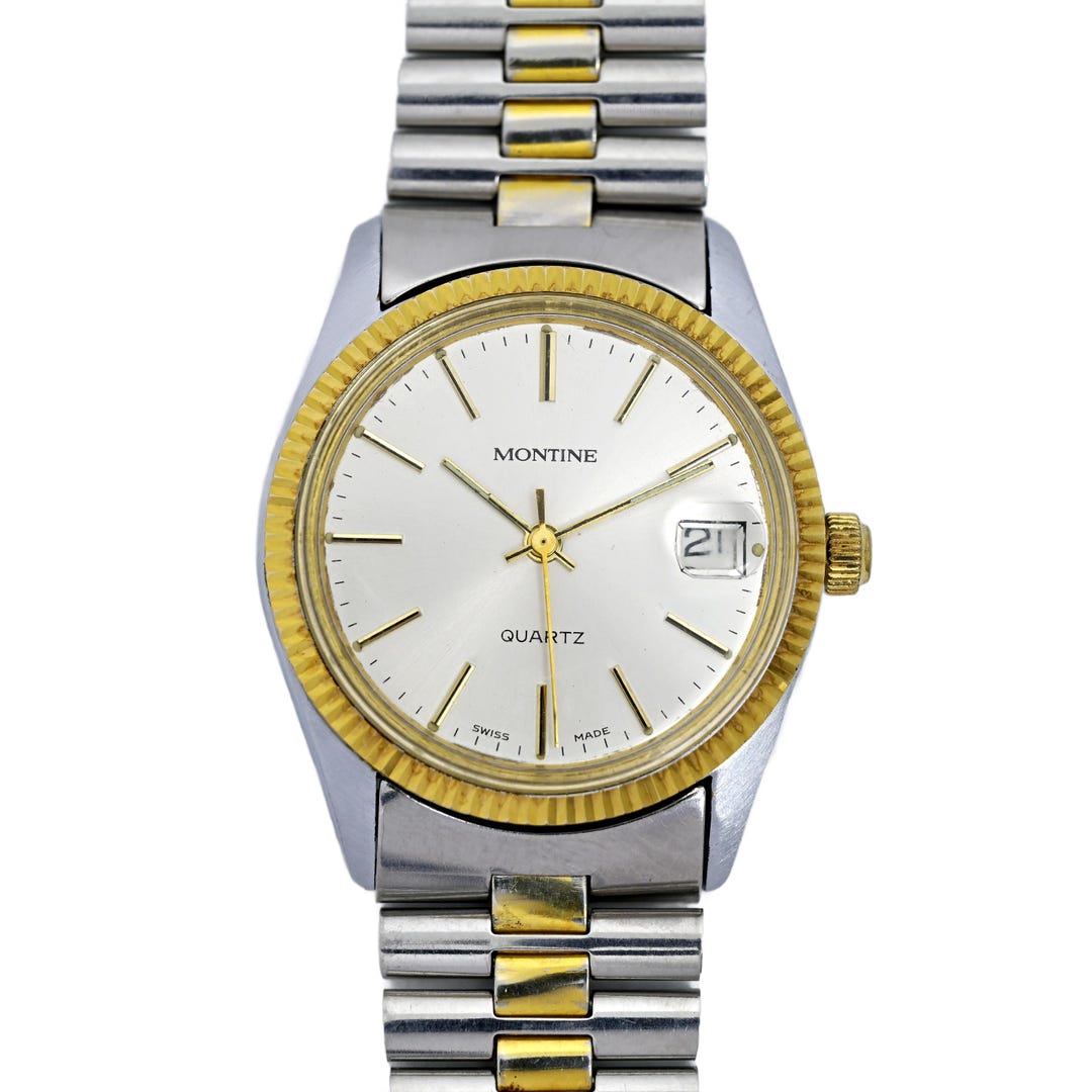 Montine Swiss Made Vintage Men's Two Tone Gold Plated Watch 1980's 36mm ...