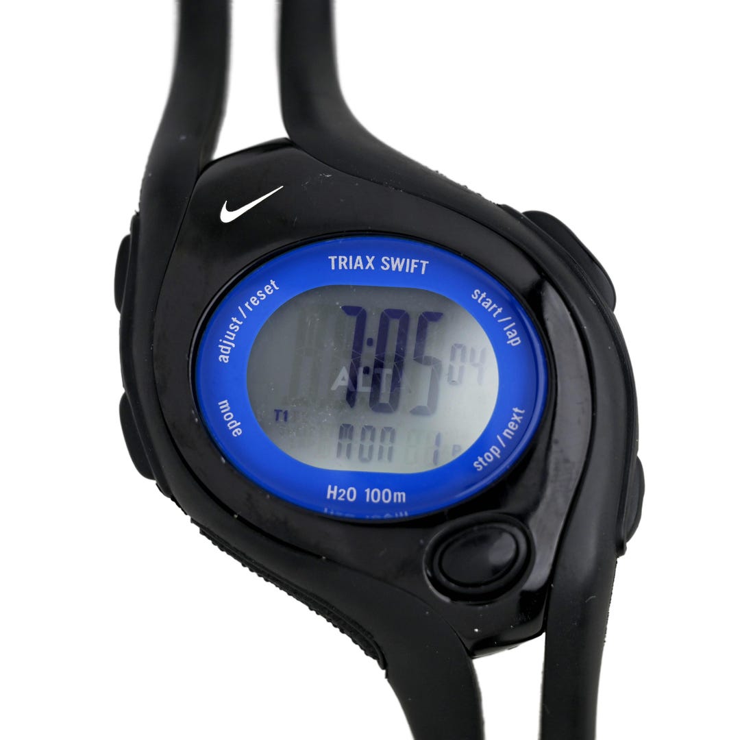 Nike Alta Triax Swift Digital Sports Watch Black Blue 100M WR Rubber ...