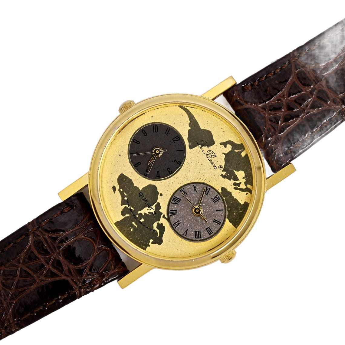 Le Baron Vintage Dual Time Wrist Watch Quartz Gold Tone 34mm - Etsy