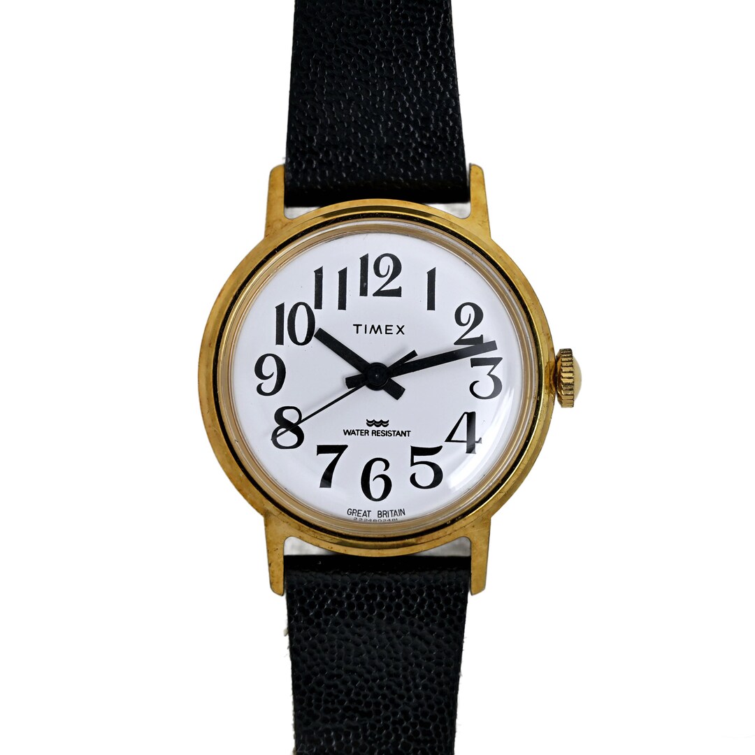 Timex Vintage Sprite White Dial Arabic Numeral Gold Plated 1980's 30mm ...