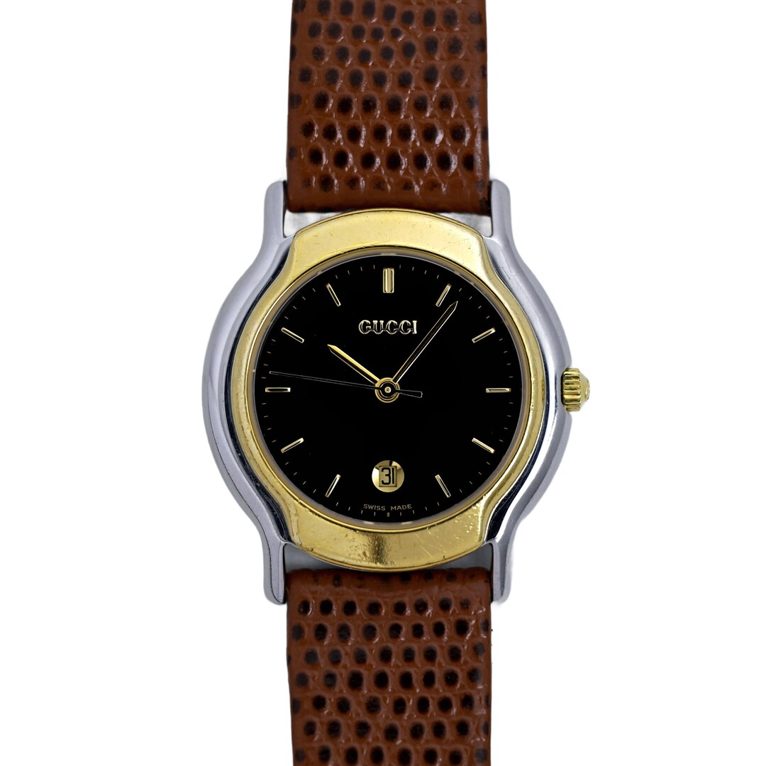 Gucci Ladies Swiss Made Authentic 1990s Black Dial Watch Gold Plated ...