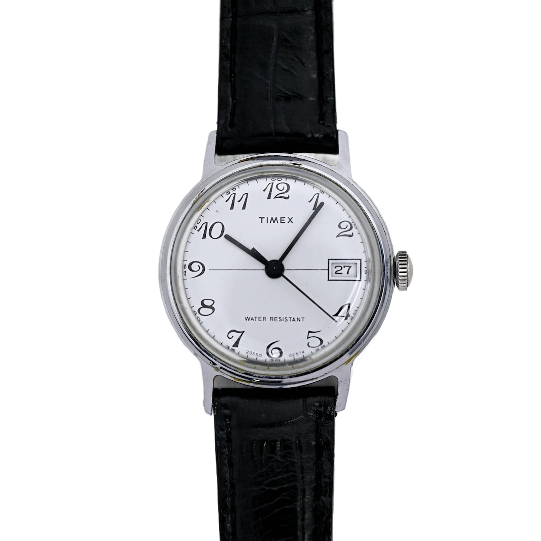Timex Sprite 1974 Vintage Unisex Wrist Watch White Crosshair Dial Date ...
