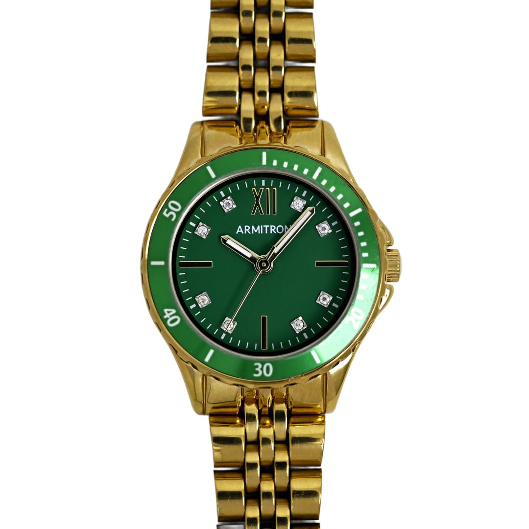 Armitron Ladies Gold Tone Green Dial Diver Style Wrist Watch Quartz ...