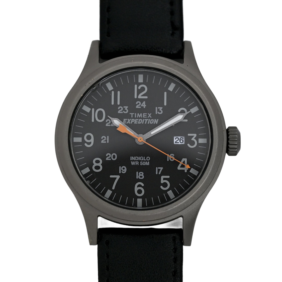 Timex Indiglo Military Dial Orange Hand Gunmetal Case 40mm Men's Watch ...