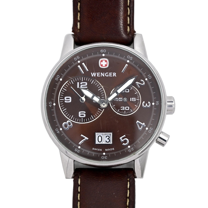 Swiss Army Wenger Commando Dual Time Brown Dial 40mm Big Date Wrist ...