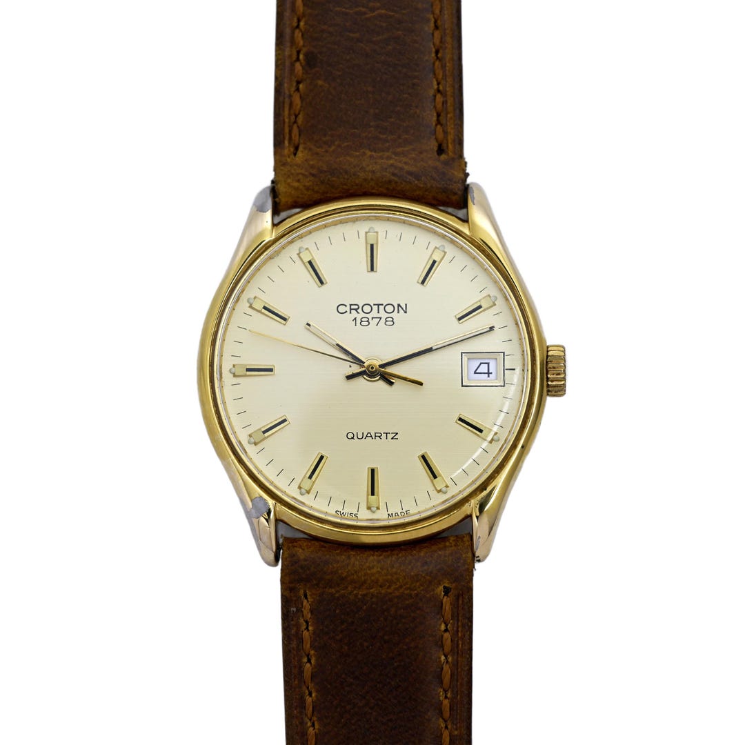 Croton Swiss Made Vintage 1980's Men's Gold Plated Wrist Watch 33mm ...