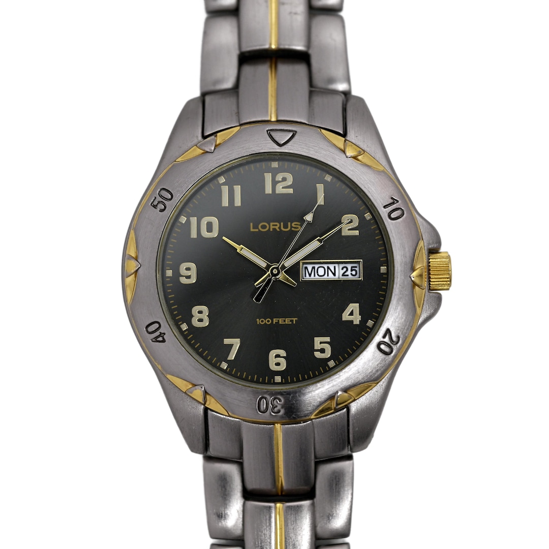 Lorus by Seiko Men's Divers Watch Two Tone Black Dial Day Date - Etsy