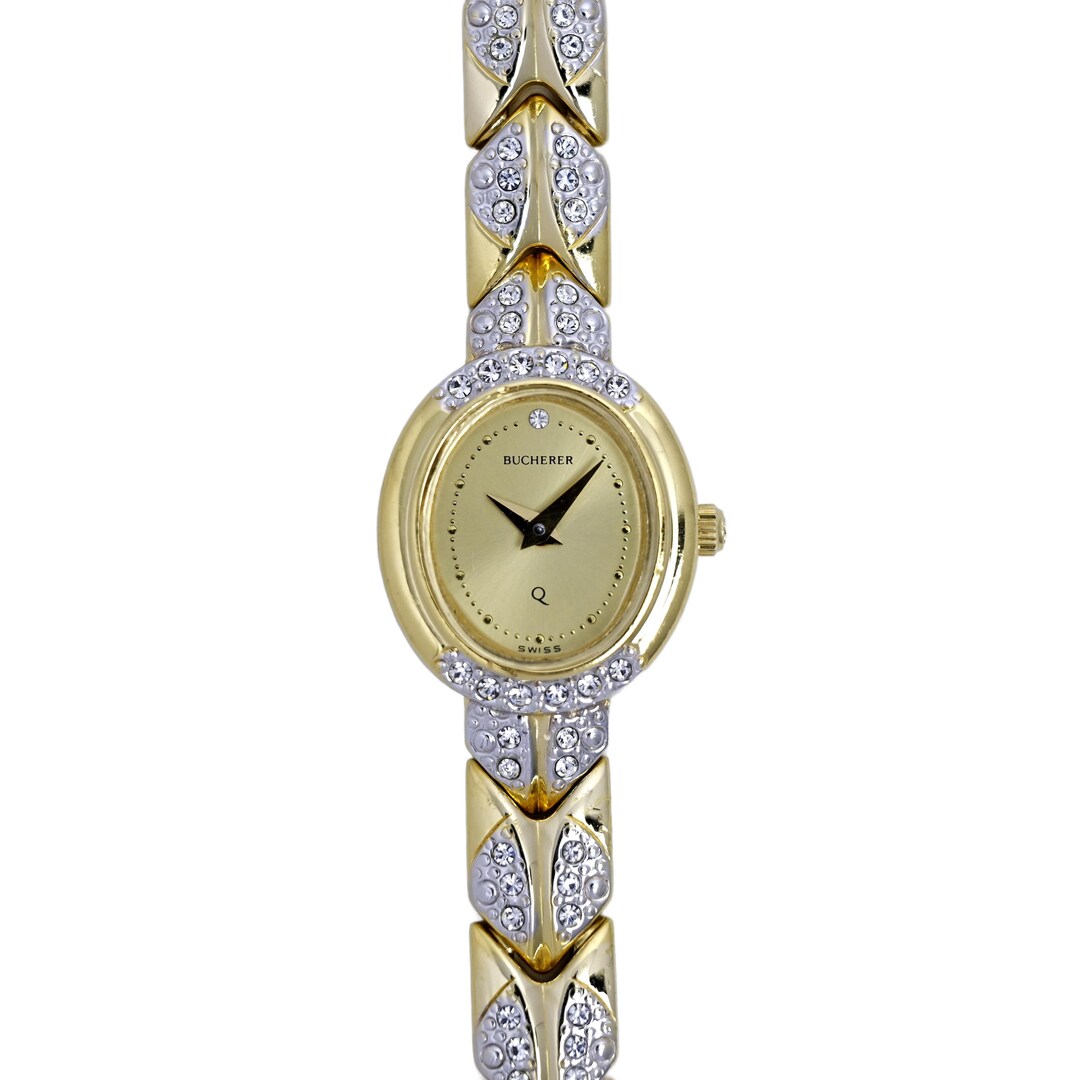 Bucherer Q Vintage 80's Ladies 14k Gold Plated Watch Diamond Bracelet ...