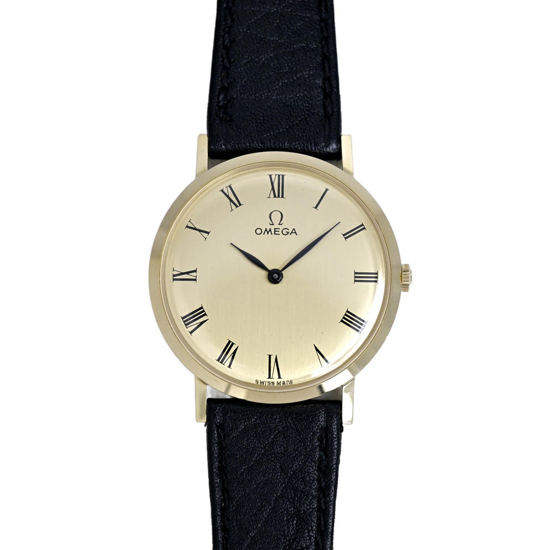 Omega Ultra Thin 14K Solid Gold Men's 1975 Roman Numeral Dial D6672 Cal ...