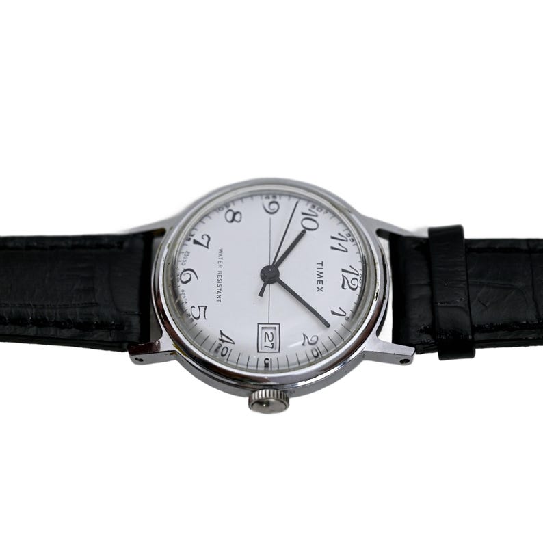 Timex Sprite 1974 Vintage Unisex Wrist Watch White Crosshair Dial Date ...