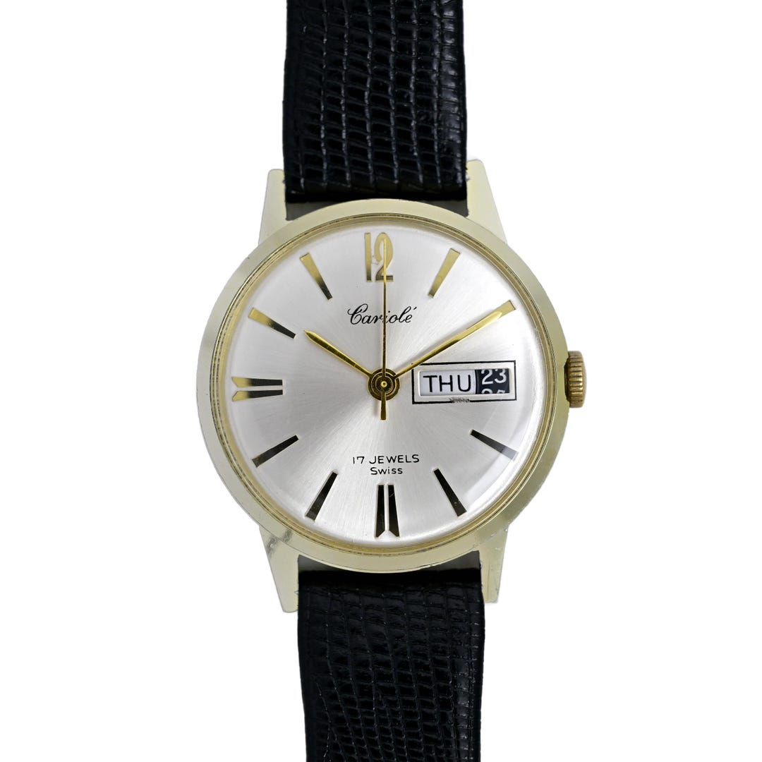 Cariole Swiss Made Aluminum 34mm Vintage 1970's Manual Wind Watch White ...