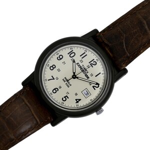 Timex Expedition Watch Indiglo Cream Dial Brown Leather Strap Date 50M ...