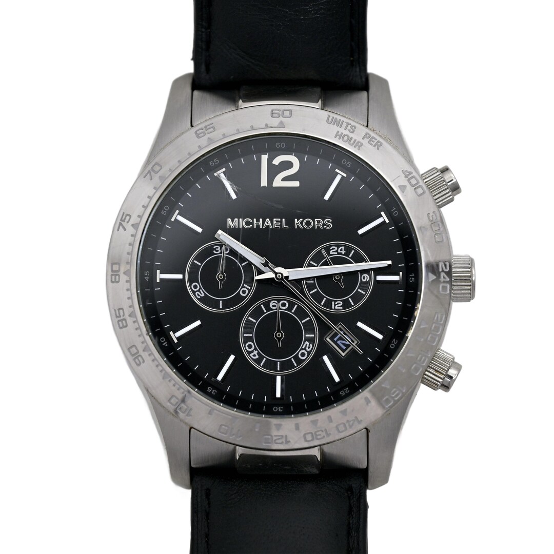 Michael Kors Men's Chronograph Black Dial Genuine Leather MK-8215 With ...