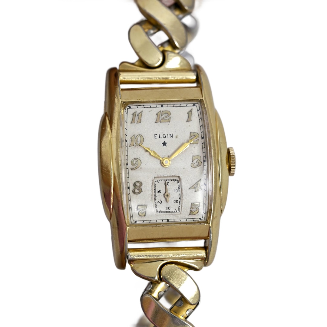 Elgin Tank 14k Gold Filled 1930's Vintage Art Deco White Dial Men's ...
