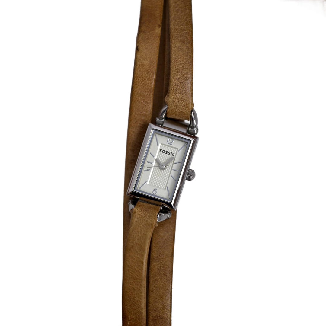 Fossil Ladies Tank Dainty Wrist Watch White Dial Genuine Brown Leather ...