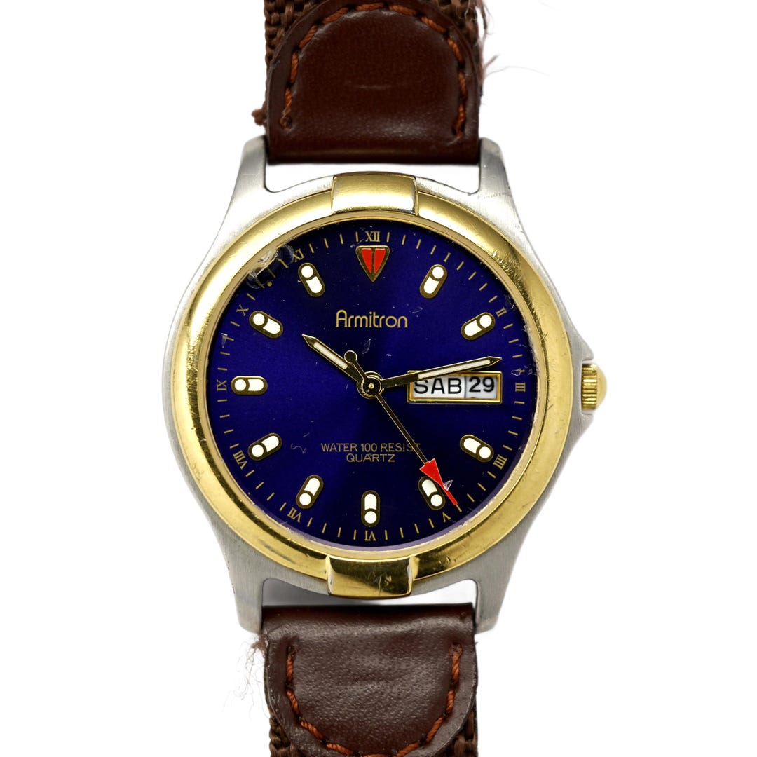 Armitron Unisex Blue Dial Wrist Watch Gold Bezel 34mm - Etsy