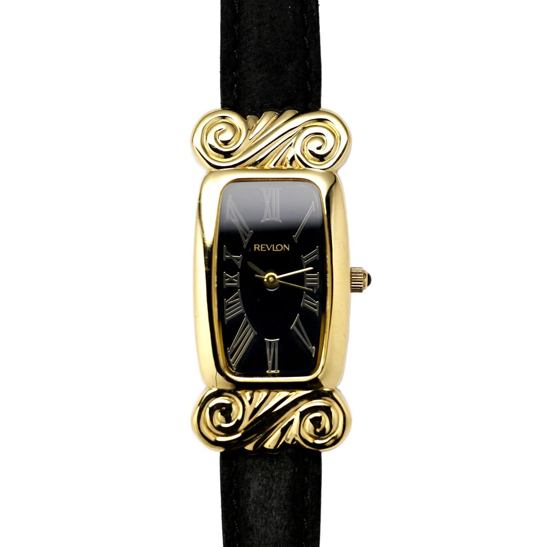 Revlon Vintage Gold Plated Tank Watch With Scroll Design - Etsy