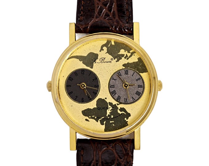 Le Baron Vintage Dual Time Wrist Watch Quartz Gold Tone 34mm - Etsy