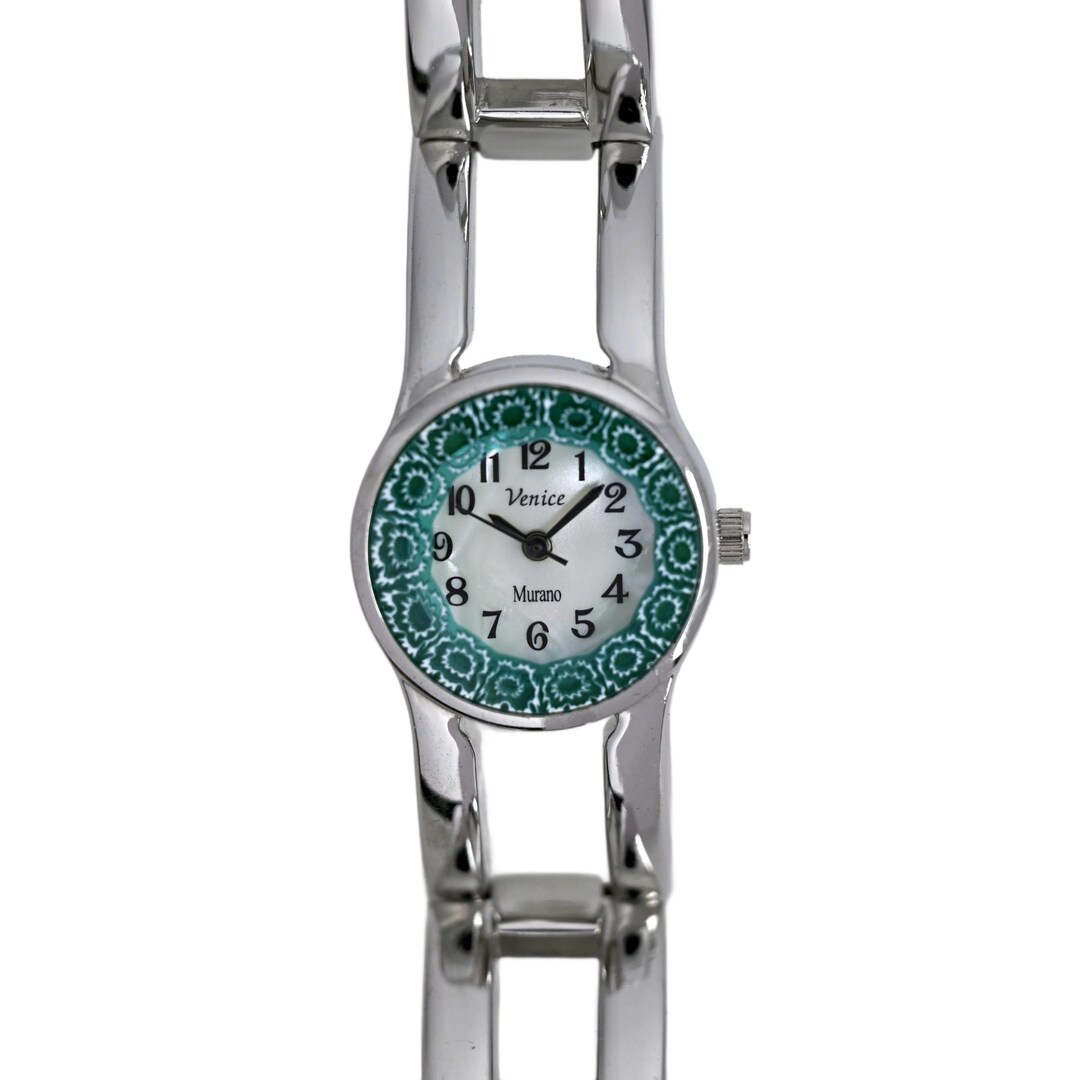 Venice Murano Glass Ladies Vintage Wrist Watch Green Glass Bezel Steel ...