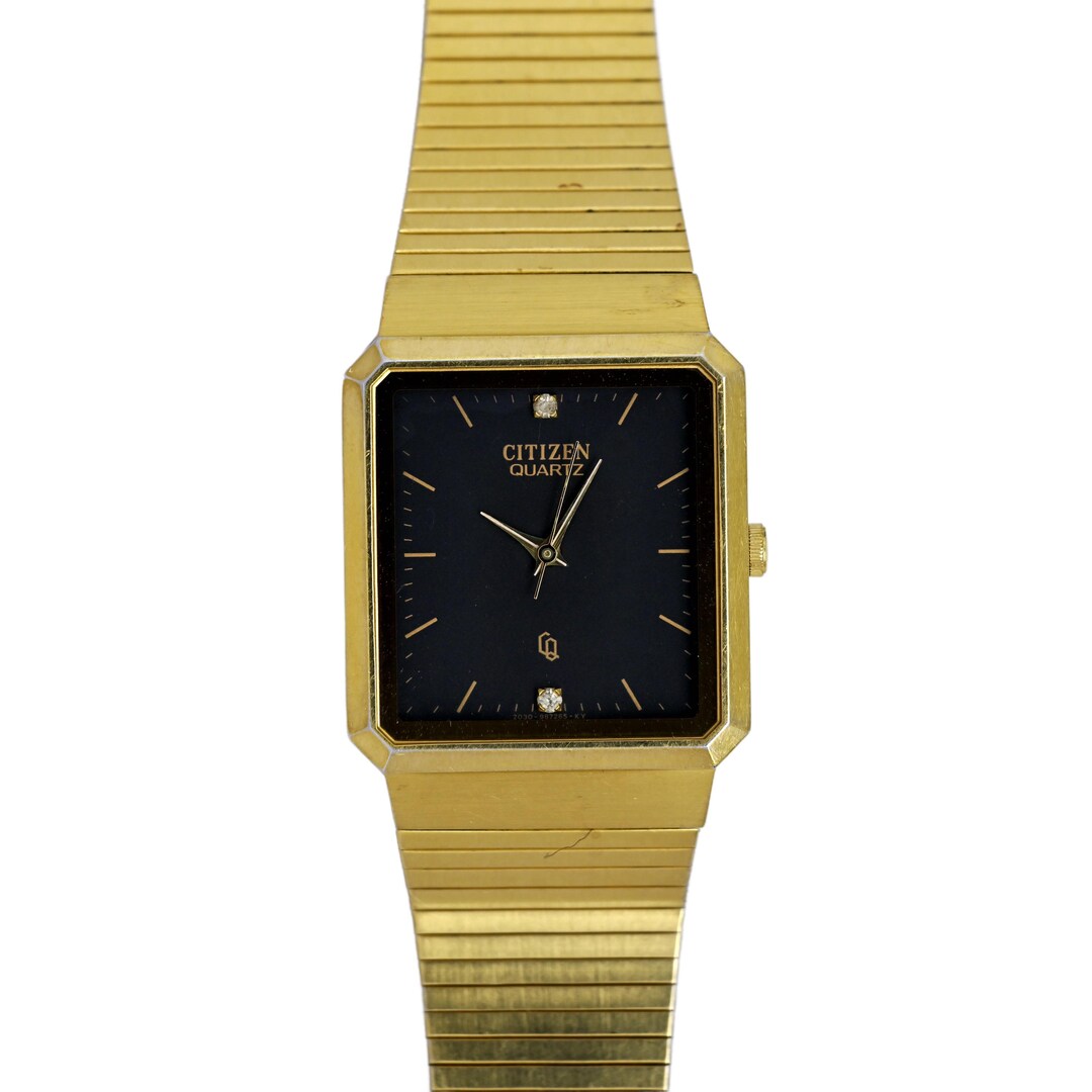Citizen Men's Black Dial Tank Gold Plated Vintage 1990's Wrist Watch ...