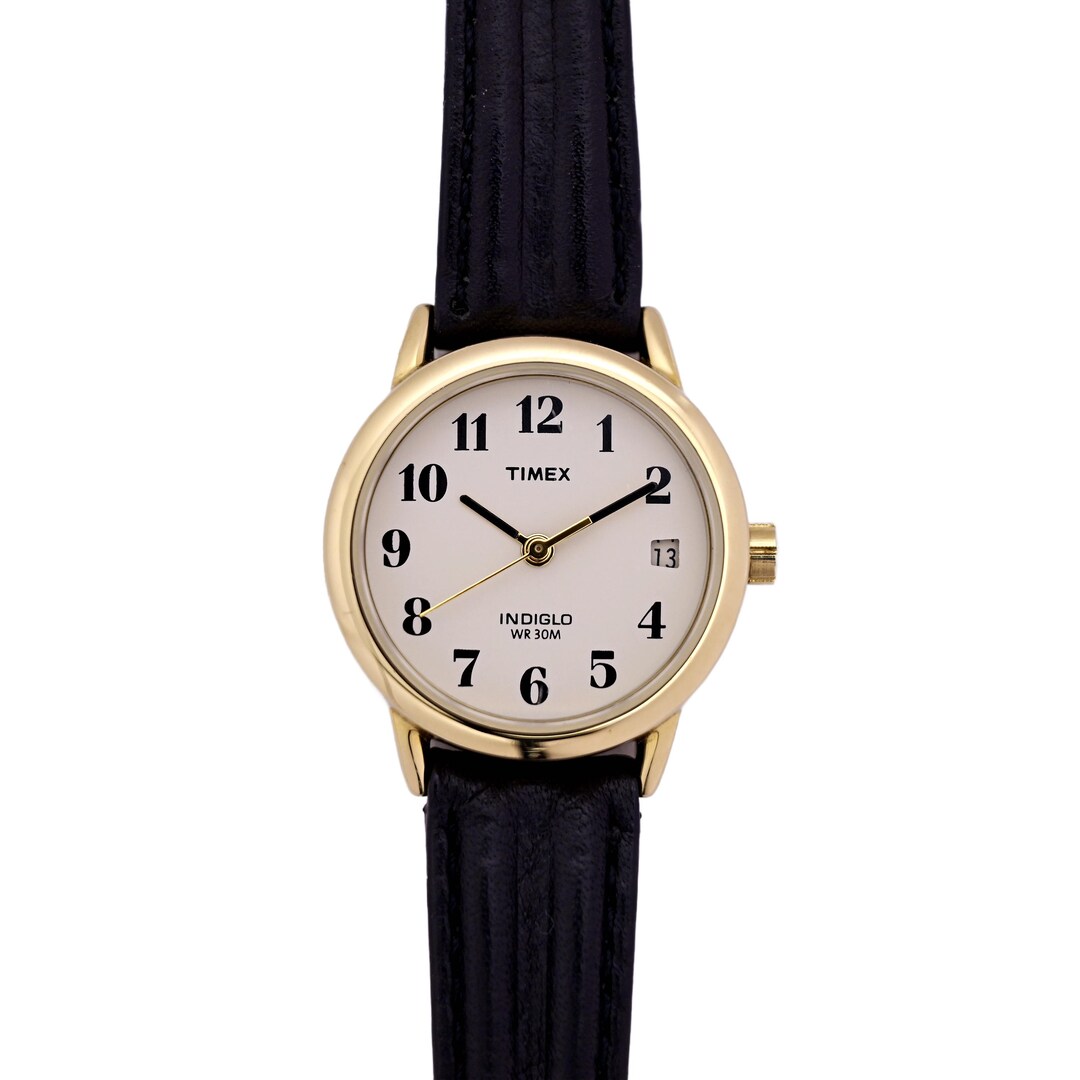 Timex Ladies White Dial Easy Reader Gold Case Black Leather 25mm - Etsy