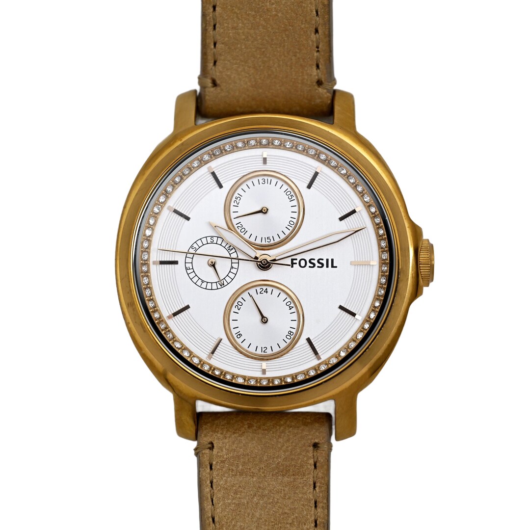 Fossil Chelsey Ladies Rose Gold Wrist Watch Day Date Diamond Inner ...