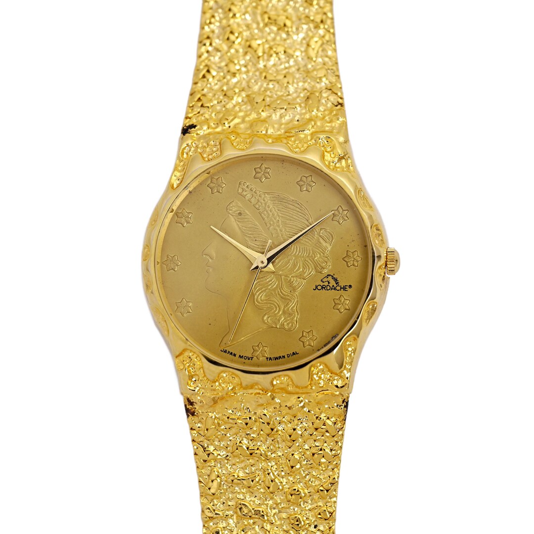 Jordache Vintage 1990's Gold Plated Nugget Lady Liberty Watch - Etsy