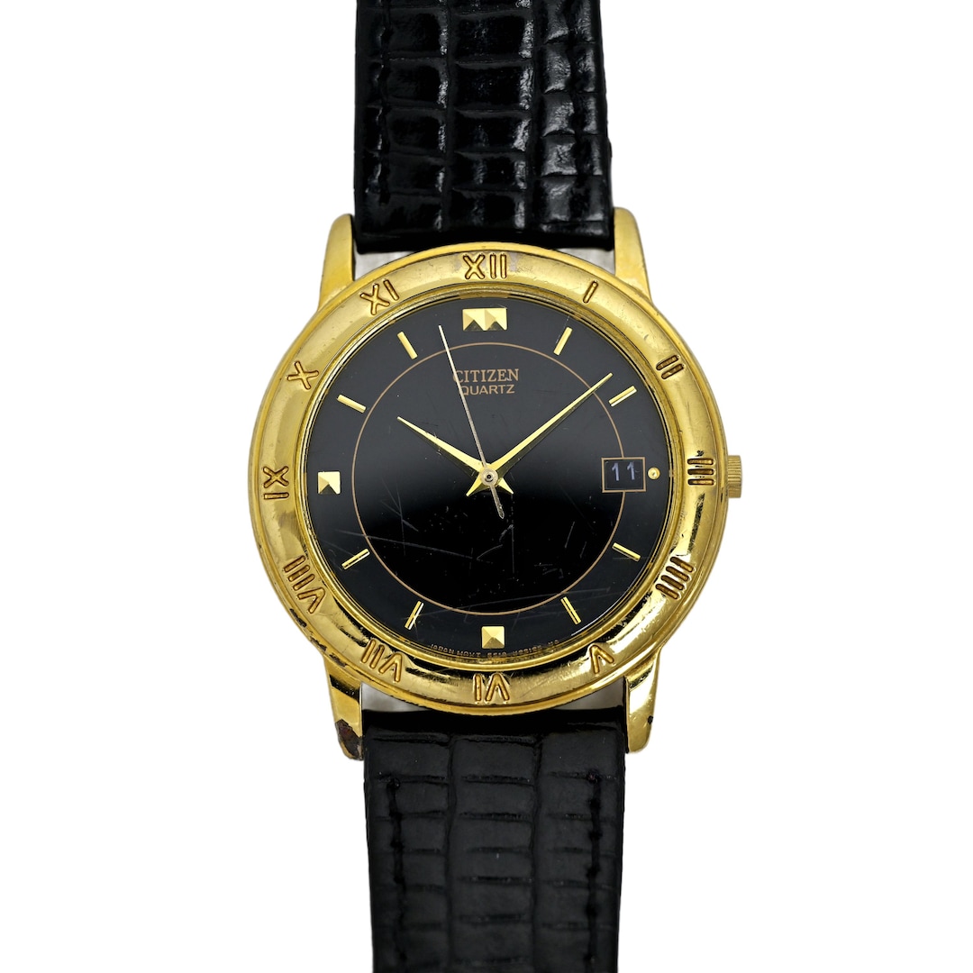Citizen Black Dial Gold Plated Men's 33mm Vintage 1990s Watch - Etsy