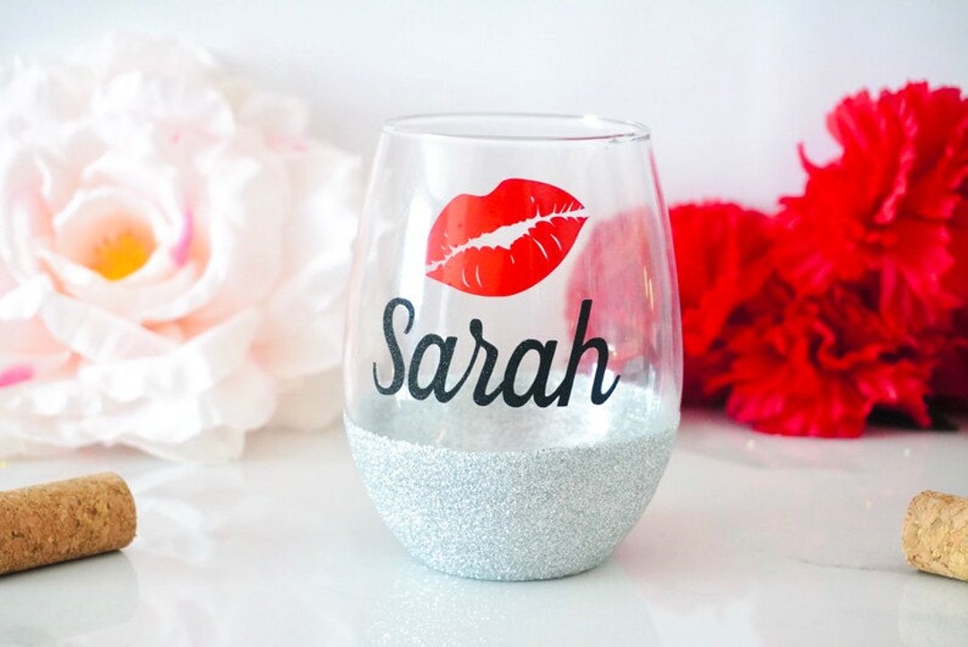 Girls Night Wine Glass, Personalized Glitter Wine Glass, Bachelorette ...