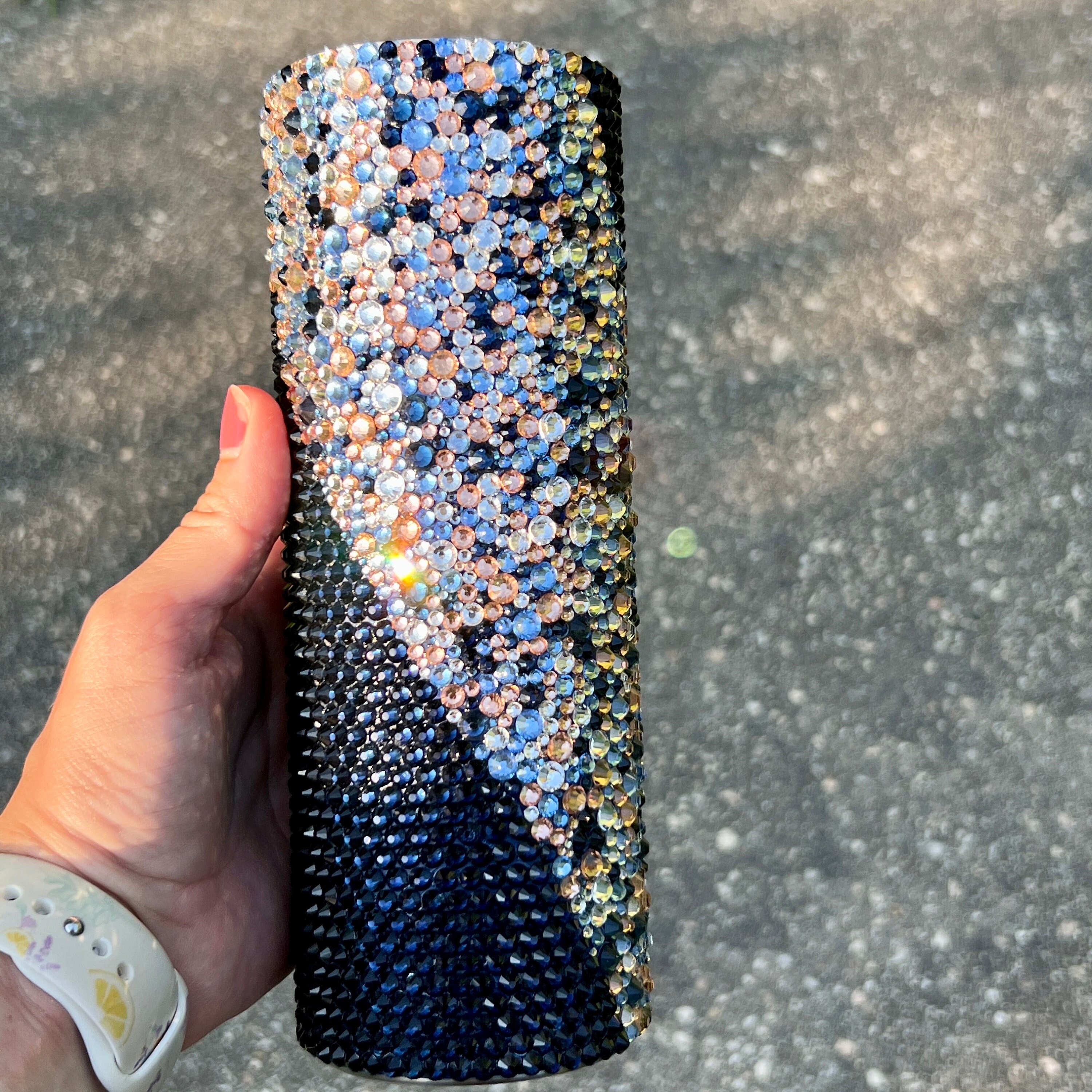 Blue & Gold Rhinestone Tumbler: 20 Oz Stainless Steel Bling Cup - Etsy