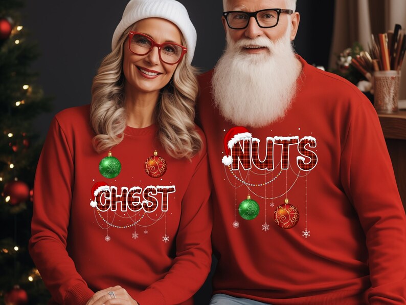 Chest and Nuts Sweater, Couple Sweater, Christmas Outfit, Christmas ...