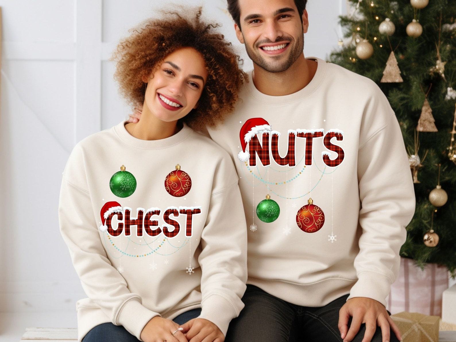 Chest and Nuts Sweater, Couple Sweater, Christmas Outfit, Christmas ...