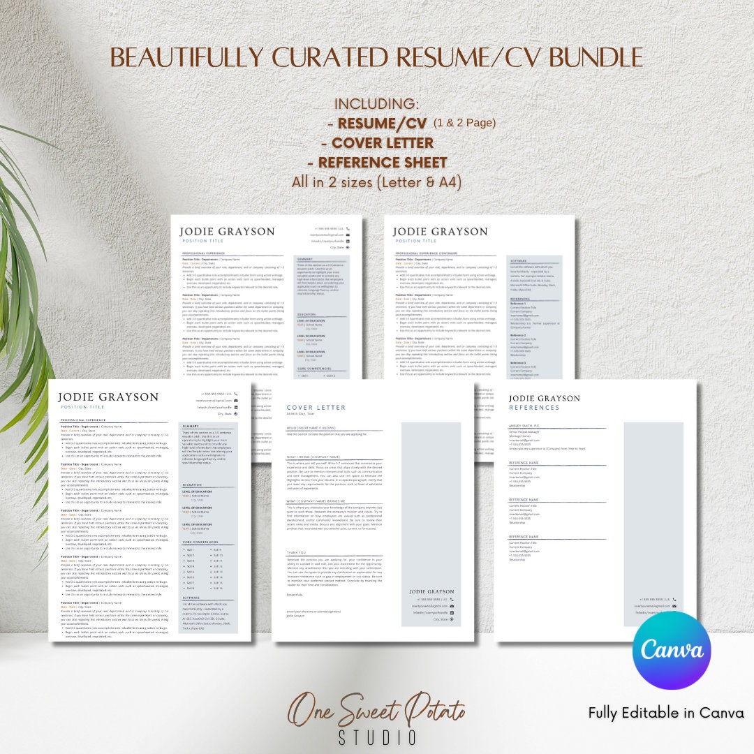 Resume/cv Bundle | One and Two Pages With Cover Letter and Reference ...